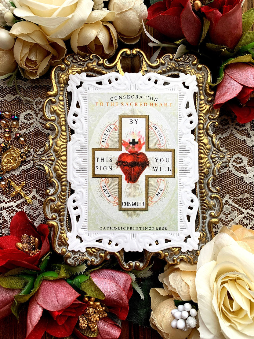 Consecration to the Sacred Heart - By This Sign Paper Lace Holy Card ...