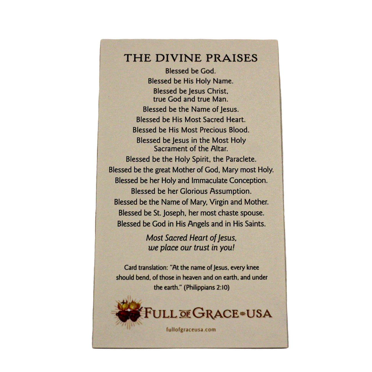 The Divine Praises Holy Card — Full of Grace USA